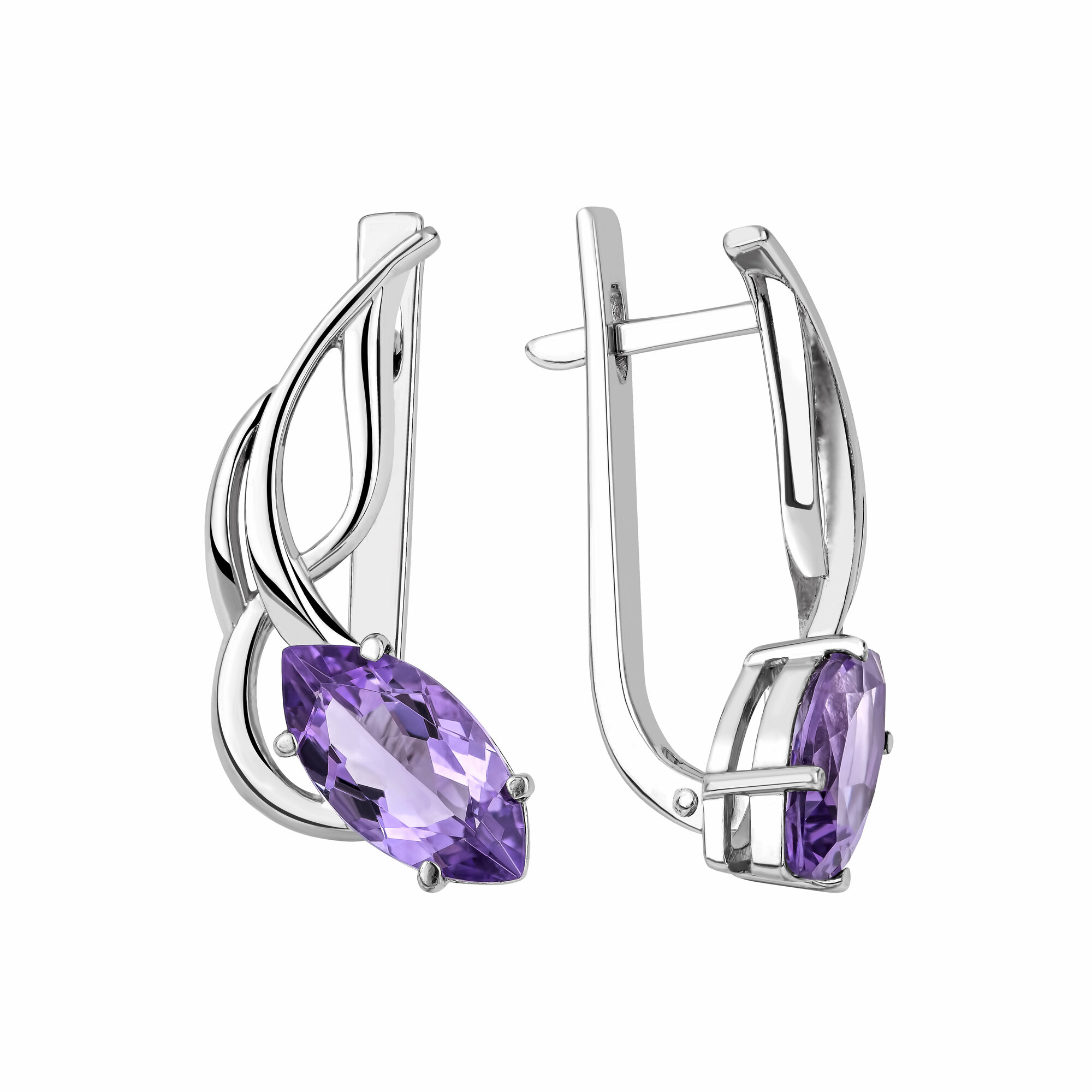 Серьги, серебро, 925 проба, родирование, аметист