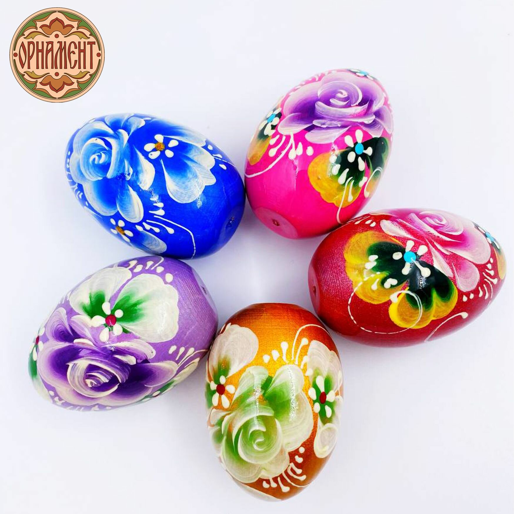Набор пасхальных деревяных яиц декоративное украшение интерьера и праздничного стола сувенир на Пасху 5 шт. Орнамент