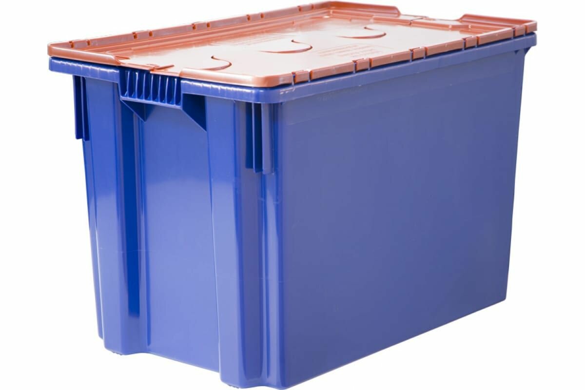 Ящик с крышкой п/э 600х400х400 сплошной, синий с оранжевой крышкой Тара. ру 1шт.