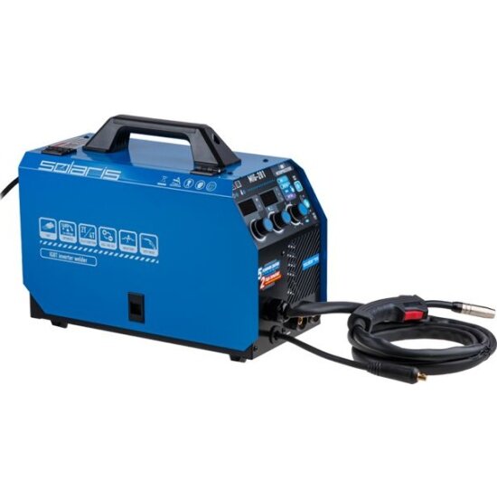 Сварочный полуавтомат Solaris MIG-201 (230В, MIG/SPOT/FLUX/MMA/TIG, встроенная горелка 2 м, смена полярности, 2T/4T, рег. индуктивн.) ()