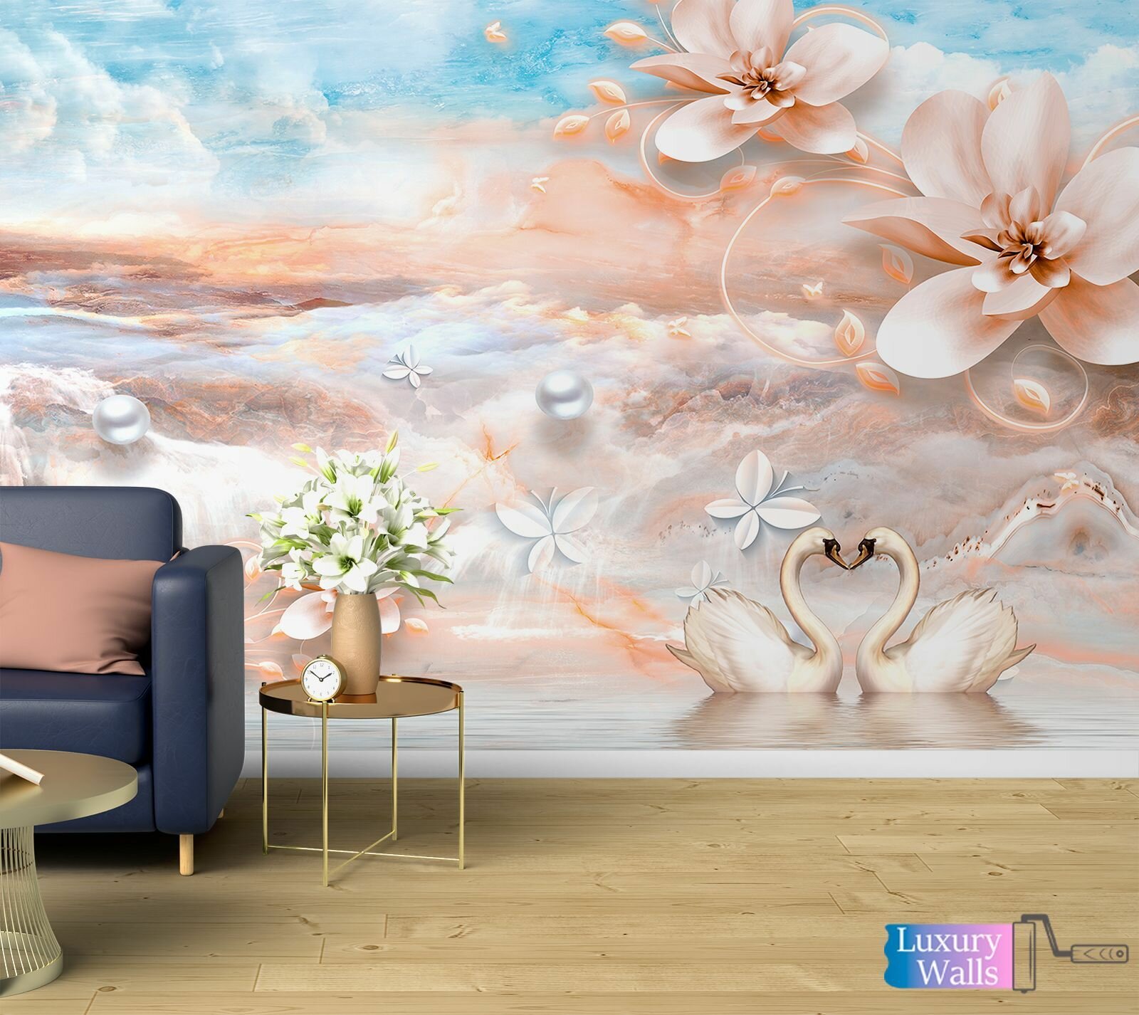 Фотообои 3d на стену флизелиновые Цветы, Птицы 400х270 см Luxury Walls AM15204