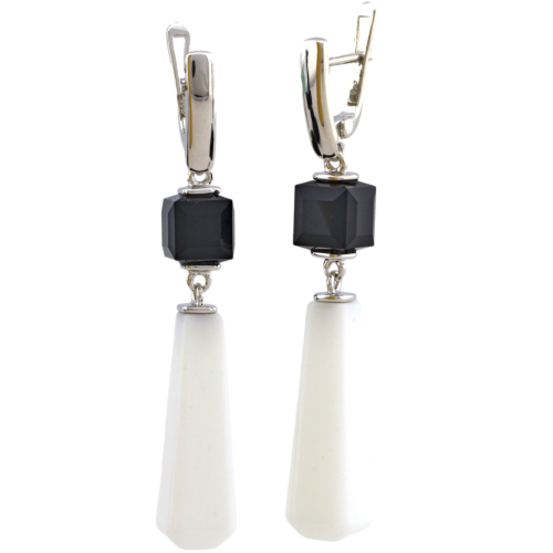 Серьги, серебро, 925 проба, агат, оникс