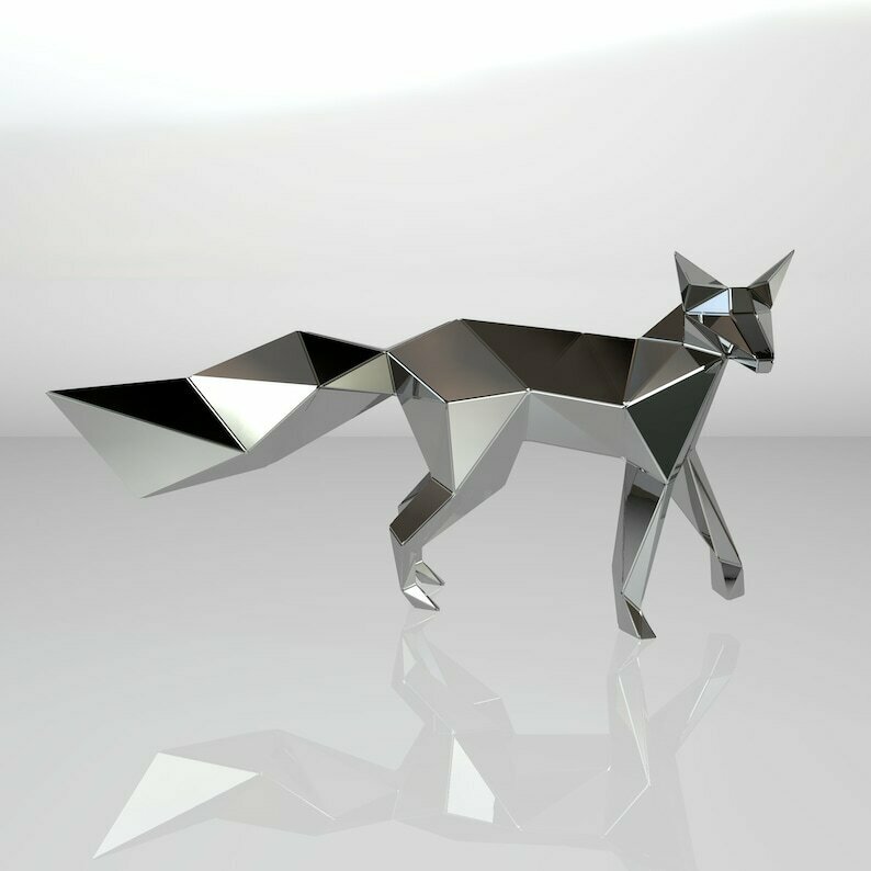 Полигональная фигура Лисы, геометрический полигональный металлический декор интерьера