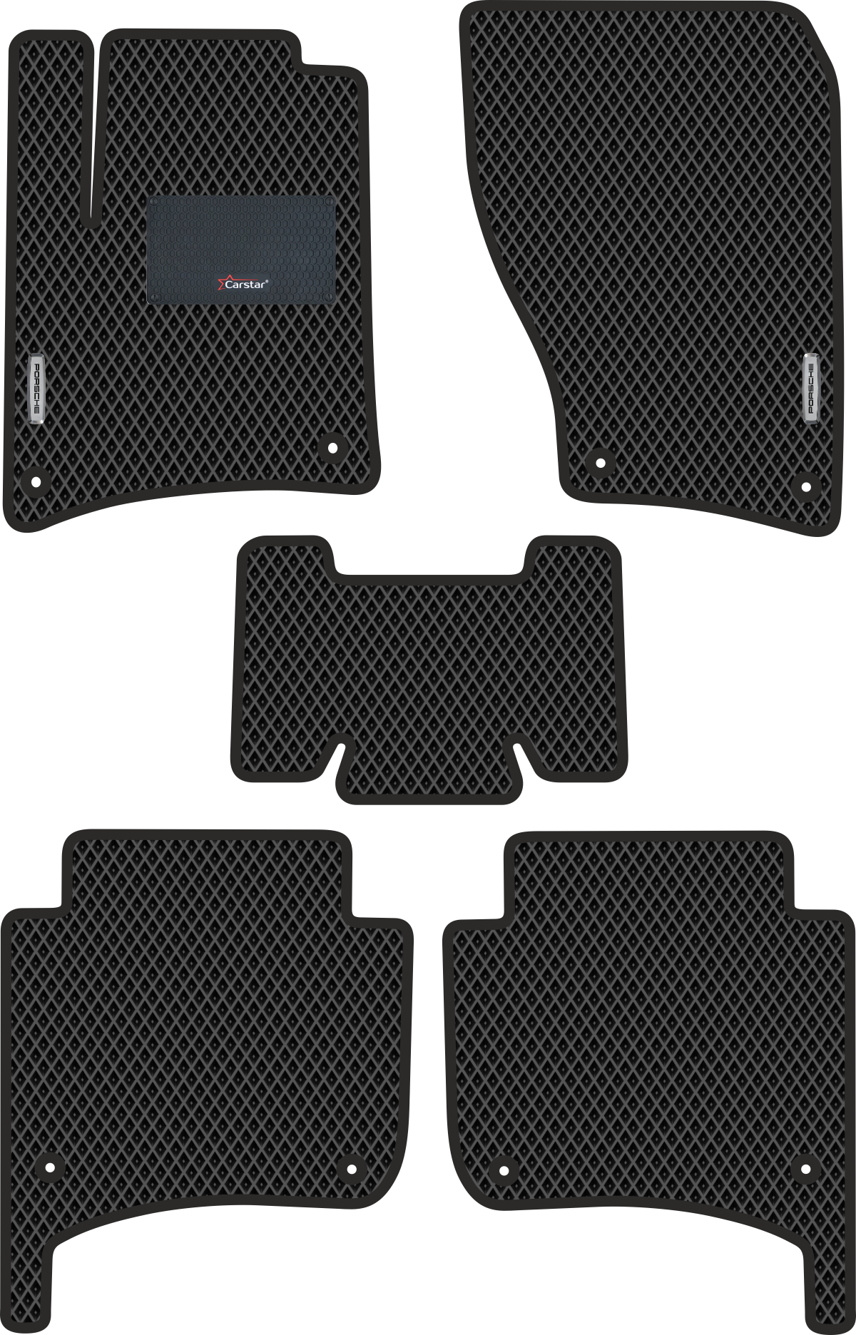 Автомобильные коврики EVA для Porsche Cayenne II (2010-2017), с каучуковым подпятником и 2 эмблемами Porsche, чёрные с чёрным кантом, ячейка - ромб