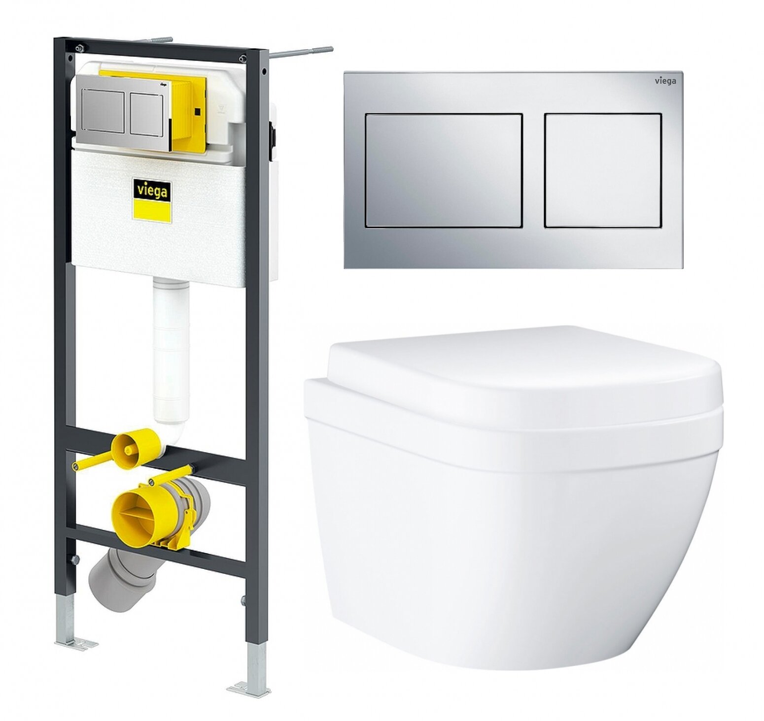 Комплект 3 в 1 инсталляция Viega Prevista Dry 8524.14 792596 + Унитаз подвесной Grohe Euro Ceramic 39206000 + кнопка хром