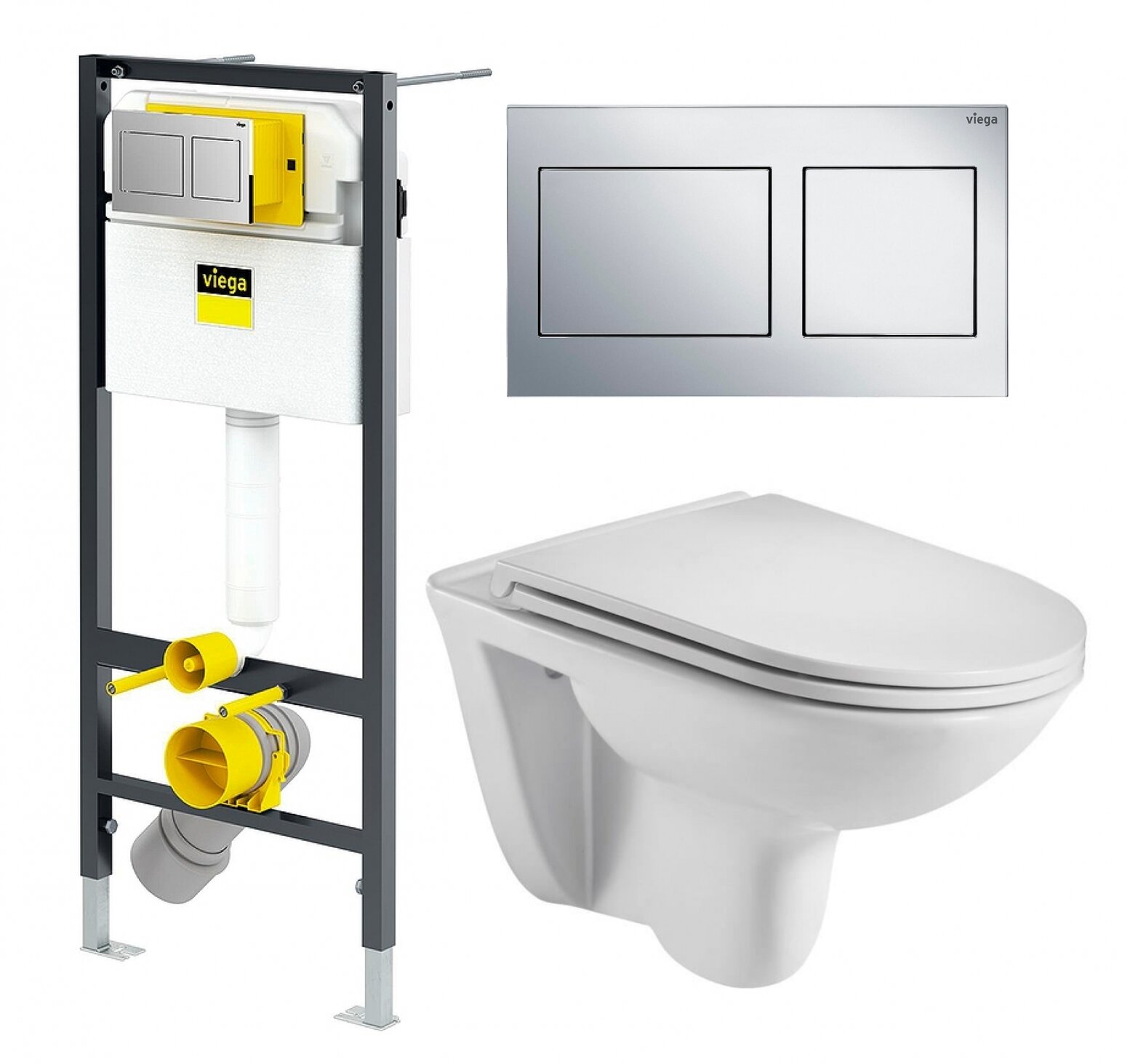 Комплект 3 в 1 инсталляция Viega Prevista Dry 8524.14 792596 + Подвесной унитаз WeltWasser Baarbach 004 GL-WT + кнопка хром