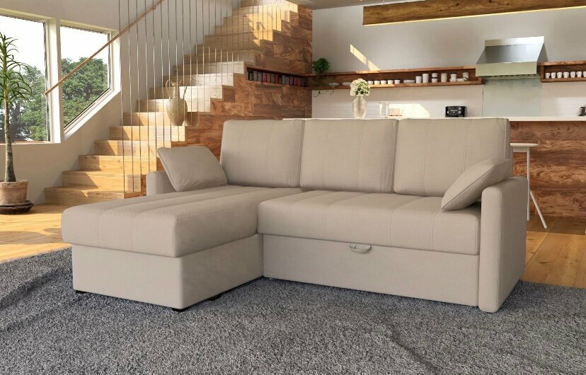 Диван DiHall "Римини", угловой, цвет слоновая кость, механизм дельфин, велюровая обивка