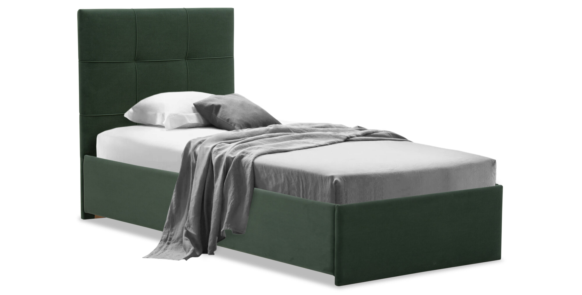 Односпальная кровать Келли 90х200, с мягким изголовьем для дома и спальни, Ладья, ортопедическое основание, Ultra Olive