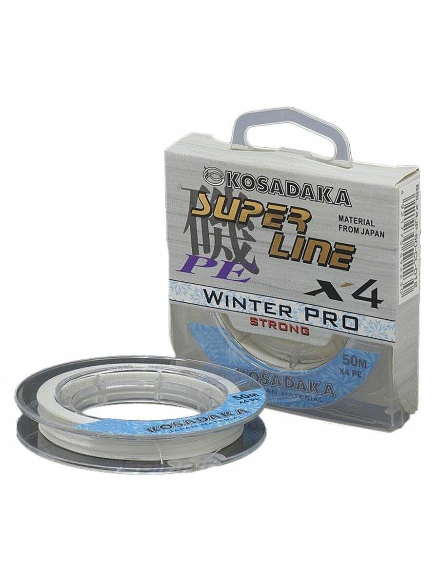 Шнур (леска) плетеный Kosadaka Super Line PE X4 Winter Pro 0,16мм/11,8кг прозрачный (белый)