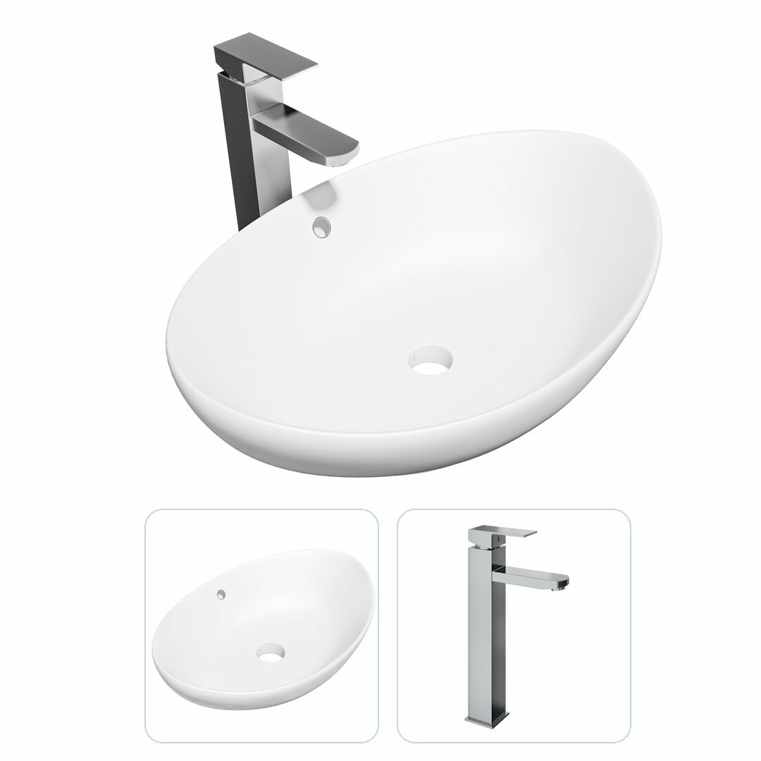 Раковина накладная для ванной Teymi Lori 60 в комплекте смеситель высокий хром F07283