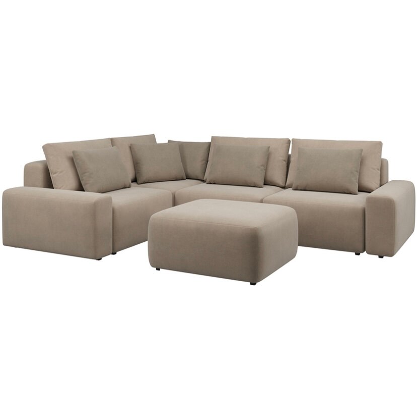 Диван DiHall "Гунер 1", модульный, нераскладной, с подлокотниками, велюр, бежевый