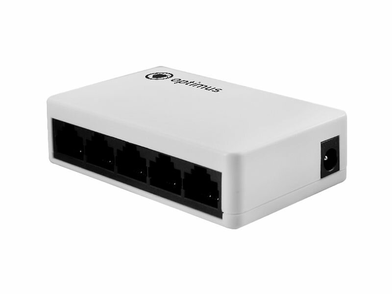Коммутатор OPTIMUS неуправляемый, 5 портов, RJ45, скорость 10/100 Мбит/с