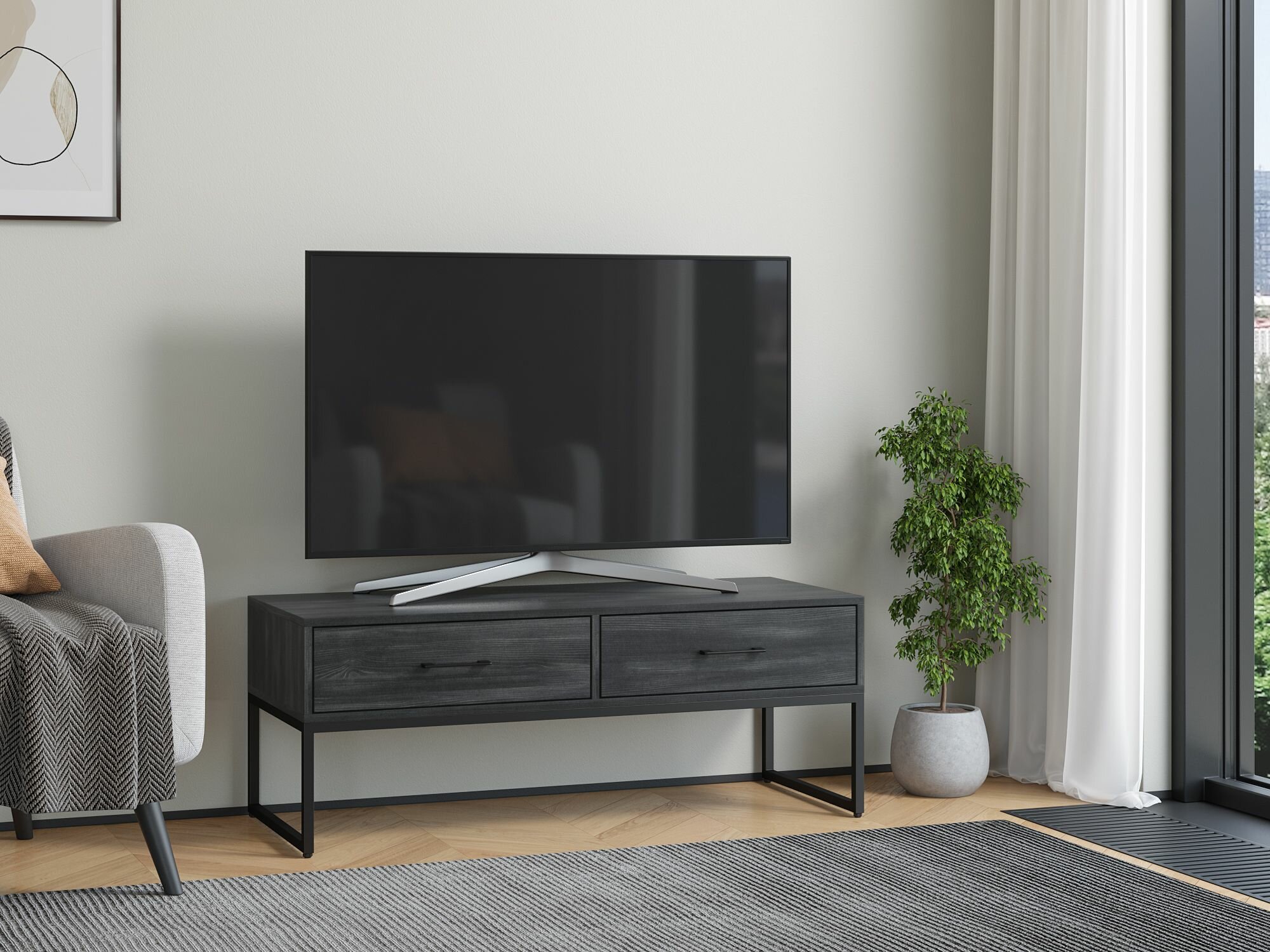 Тумба Айсберг Лофт 120 с ящиками Черный/северное дерево темное