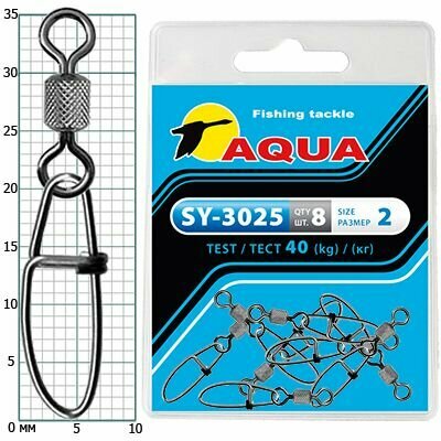 Карабин с вертлюгом для рыбалки AQUA SY-3025 №02 (упк. 8 шт.)