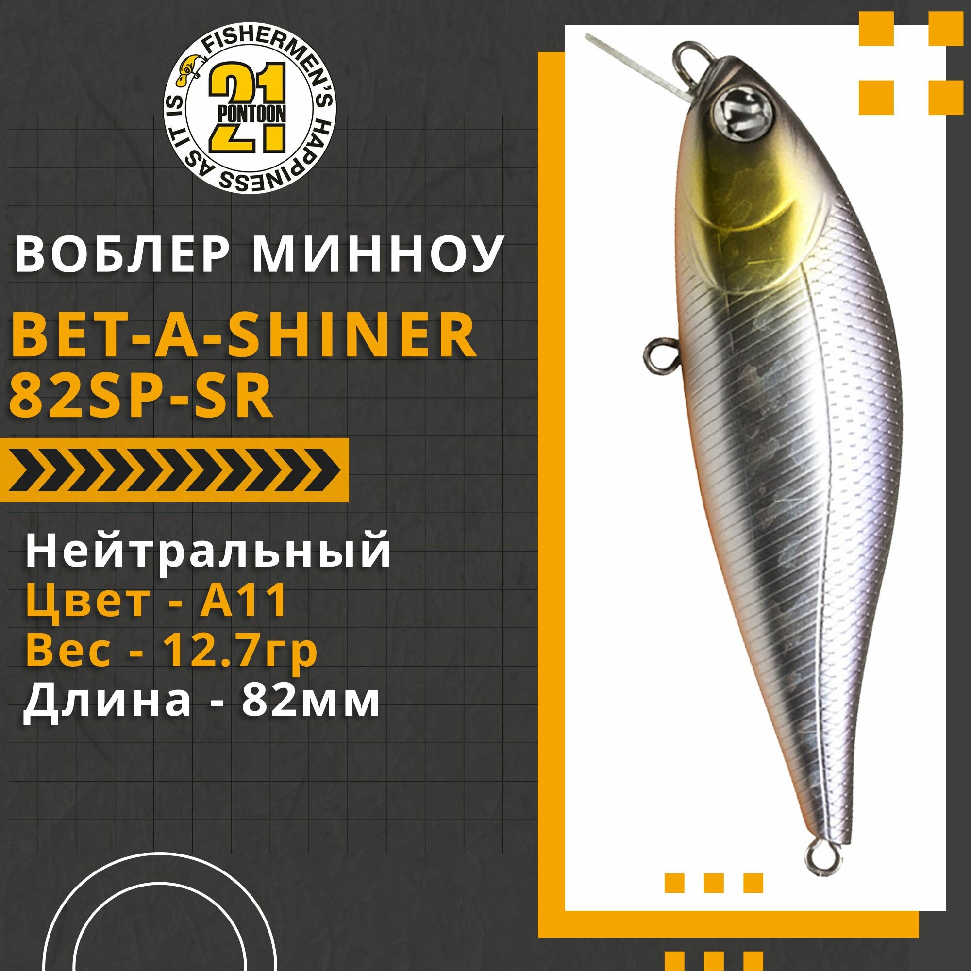 Воблер для рыбалки Pontoon21 Bet-A-Shiner 82SP-SR, 82мм, 12.7 гр, 0.2-0.4 м, цвет A11