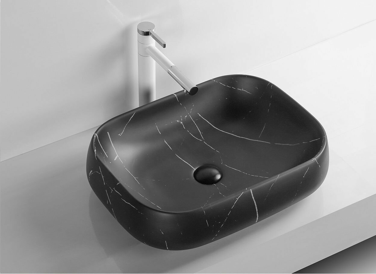 Раковина Ceruttispa CR0086 MMB1 накладная, мрамор матовый черный, прямоугольная 565х400х145