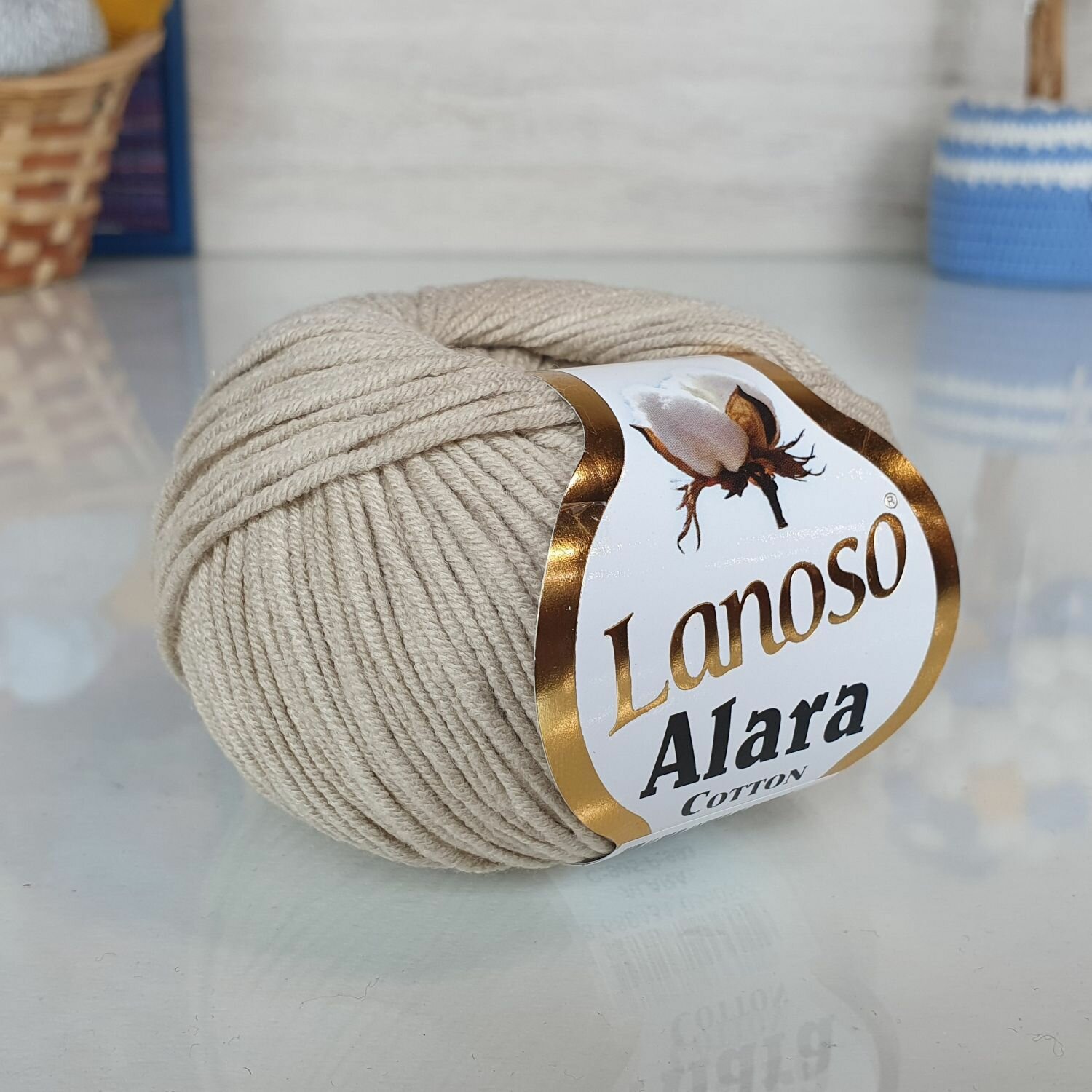 Пряжа Alara Lanoso, бежевый - 905, 50% хлопок, 50% акрил, 5 мотков, 50 г, 140 м.
