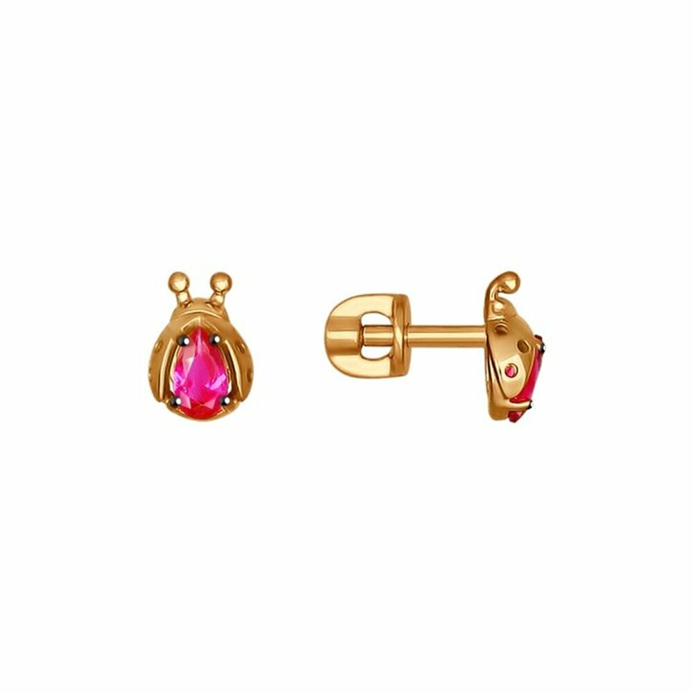 Серьги пусеты красное золото, 585 проба, фианит