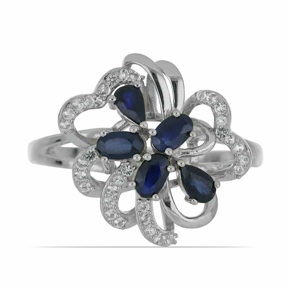 Кольцо тонкое, серебро, 925 проба, родирование, сапфир, топаз