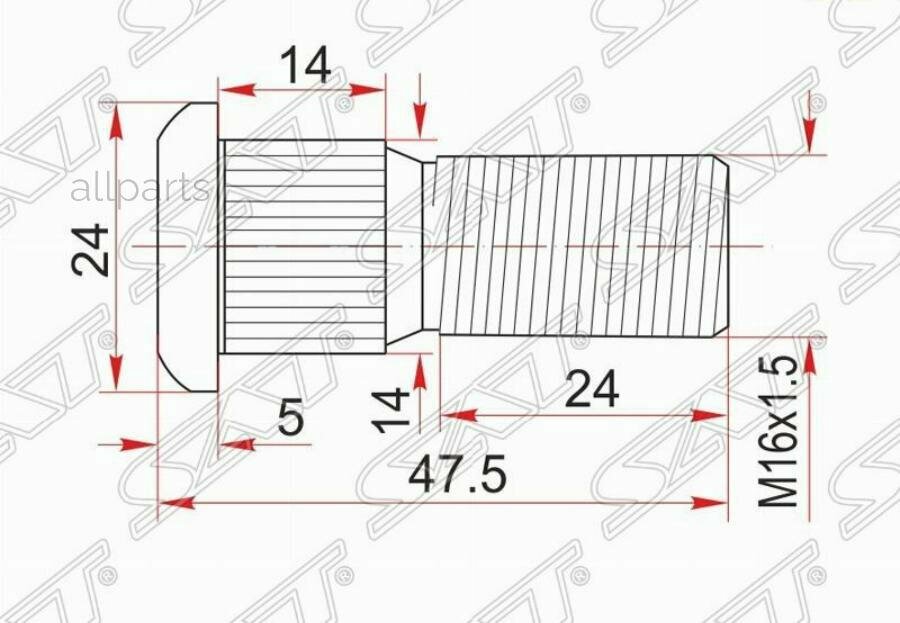 SAT ST-90942-02062 Шпилька колеса Toyota Dyna 84-11 / ToyoAce 84-06