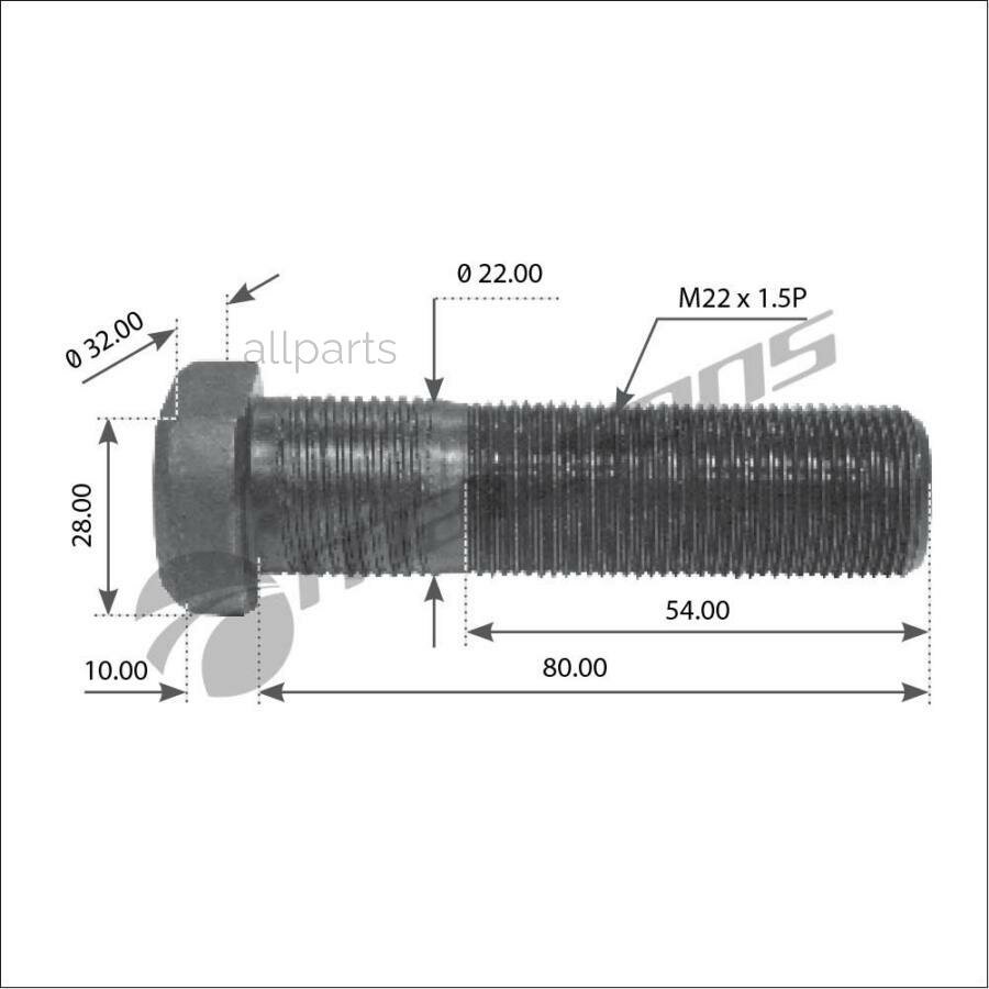 MANSONS 700148 шпилька ступицы колеса! перед. M22x1.5x90/80/54\ Omn MB