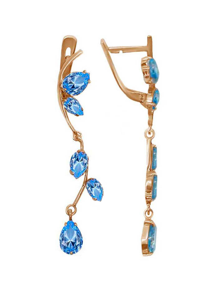 Серьги, серебро, 925 проба, золочение, фианит