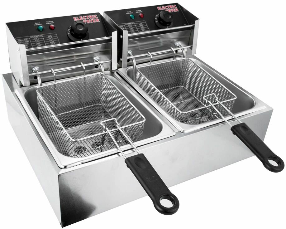 Фритюрница электрическая, 12 литра, 2 ванны и 2 корзины, 5 кВт, Viatto VA-DF66E, для общепита, профессиональная
