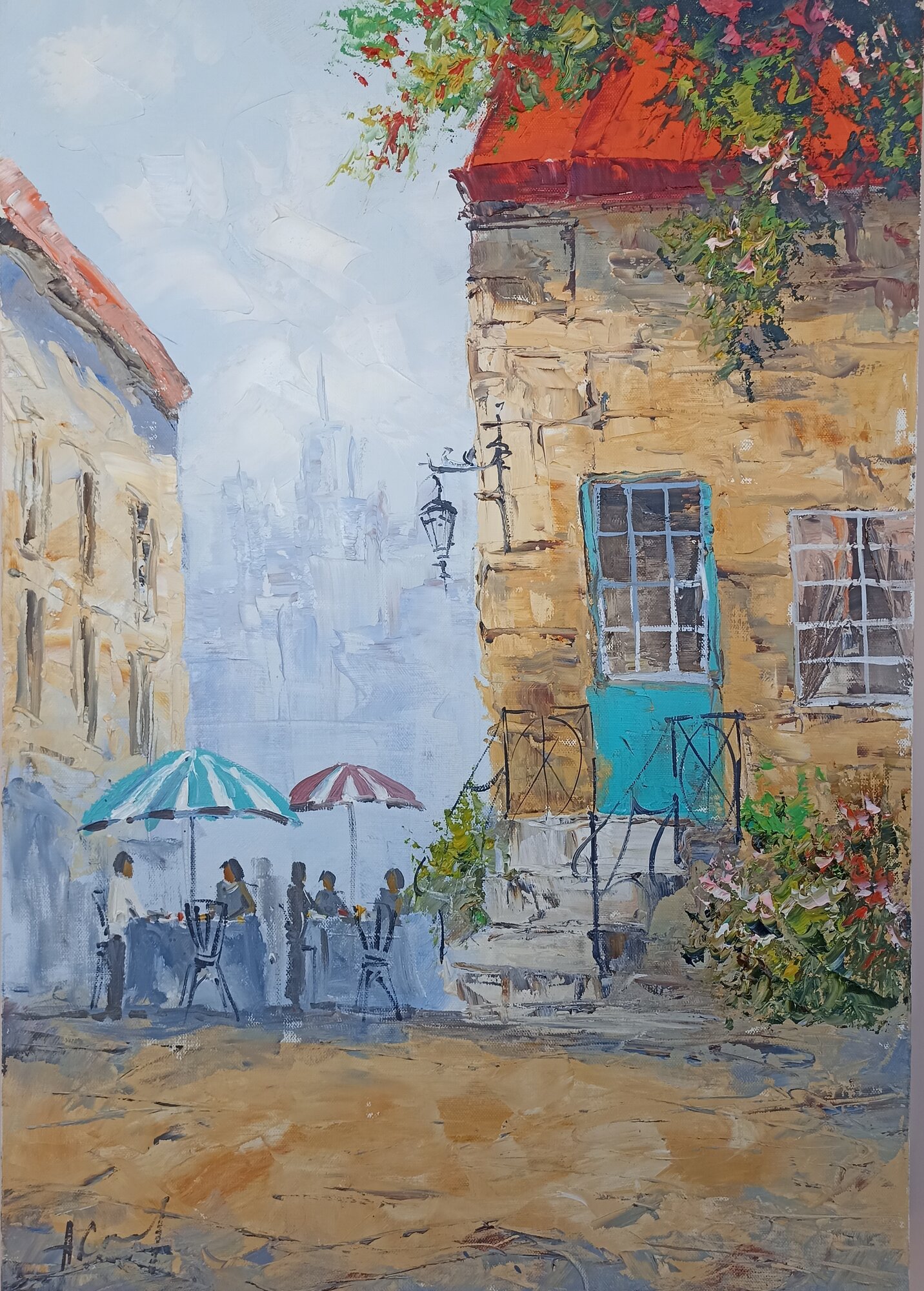 Картина масло/холст. 100% ручная работа, 100% живопись от Художественной мастерской Грёзы. Картина из серии "Импрессионизм". Кафе. Размер картины 50х70 см.