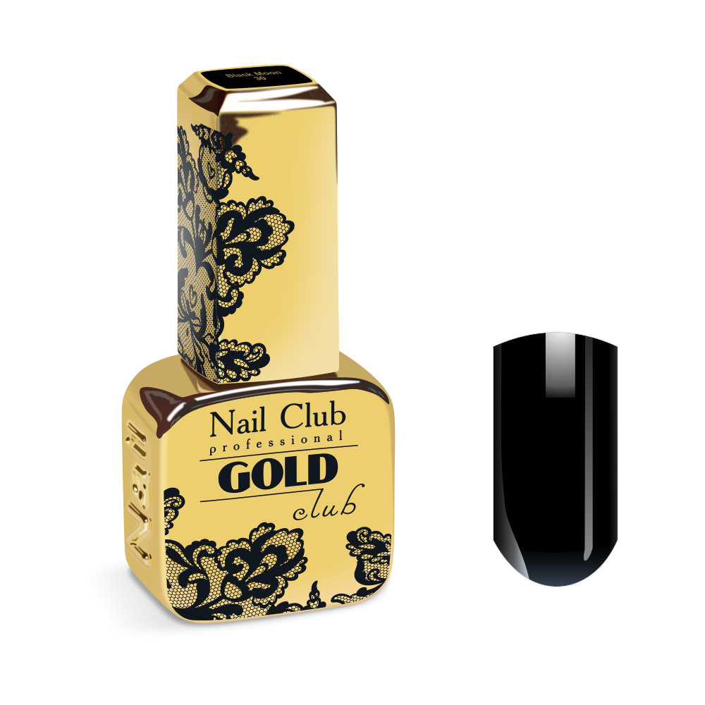 Nail Club Эмалевый гель-лак для ногтей с липким слоем GOLD CLUB 30 Black Moon, 13 мл.
