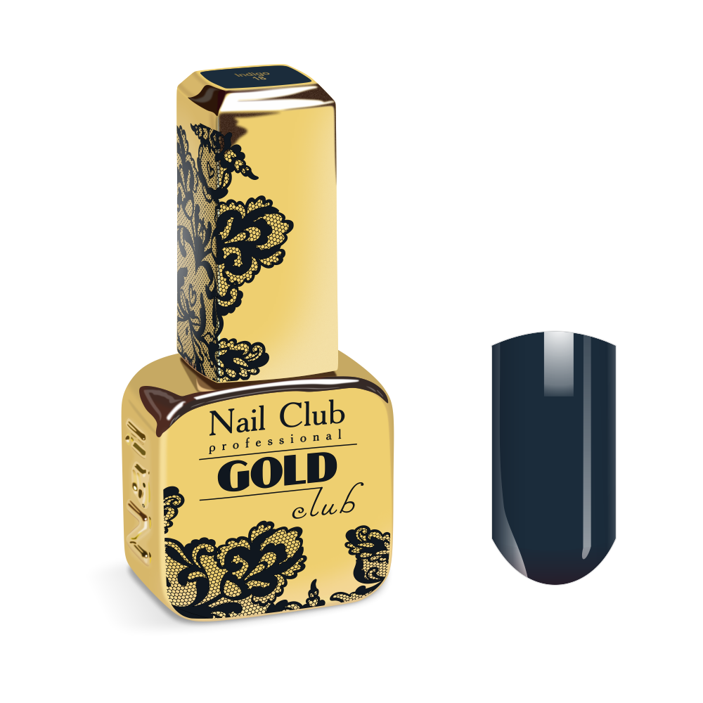 Nail Club professional Эмалевый гель-лак для ногтей с липким слоем GOLD CLUB 18 Indigo, 13 мл.