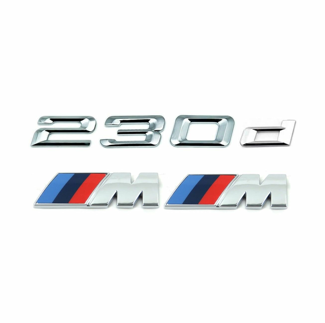 Комплект: шильдик на багажник длям BMW 230d + 2 эмблемы на крыло M-performance хром