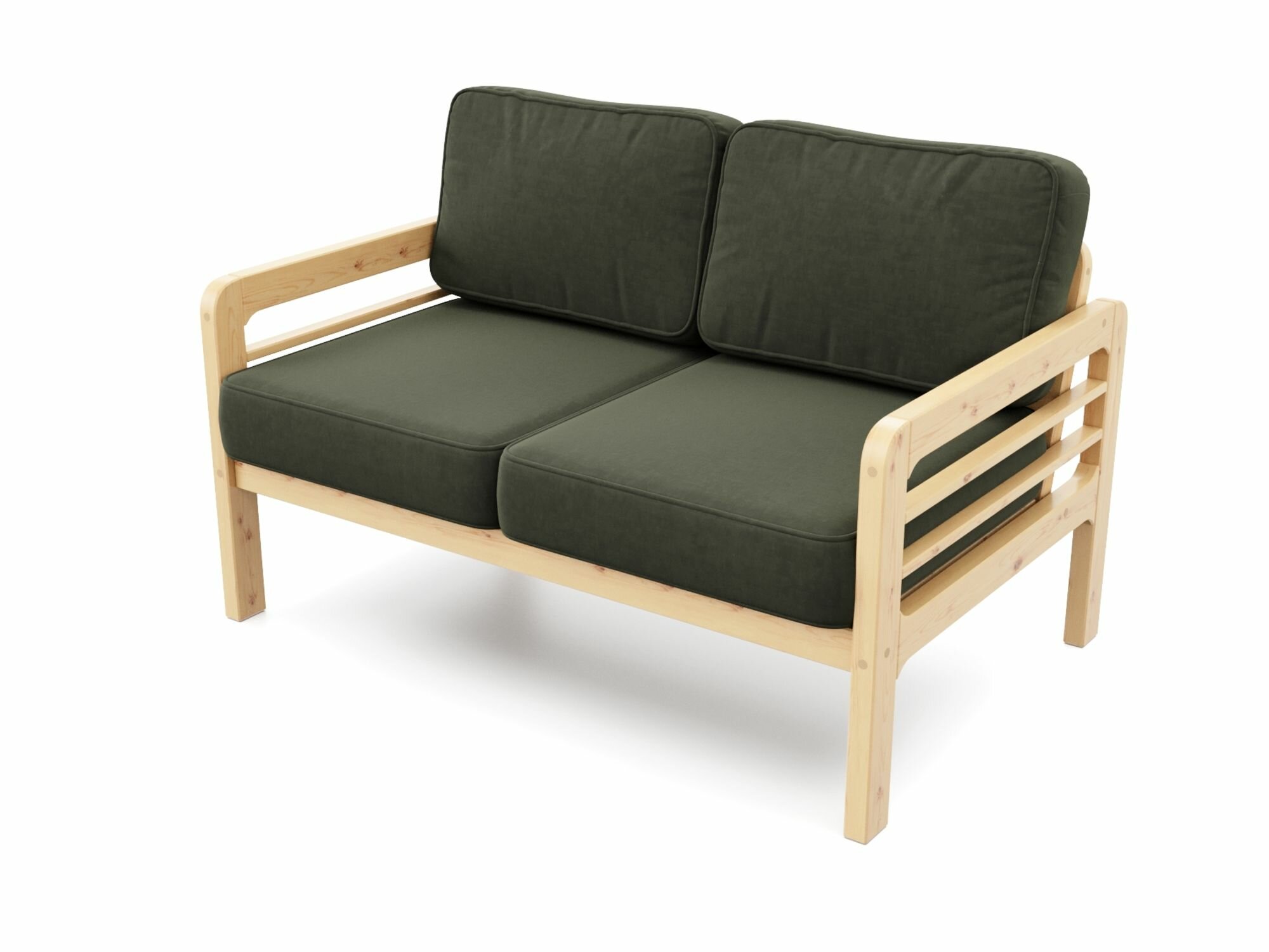 Маленький диван Arsko Бергер-М Зеленый-Сосна, велюр массив дерева, офисный, для кафе и бара, на ножках, скандинавский лофт