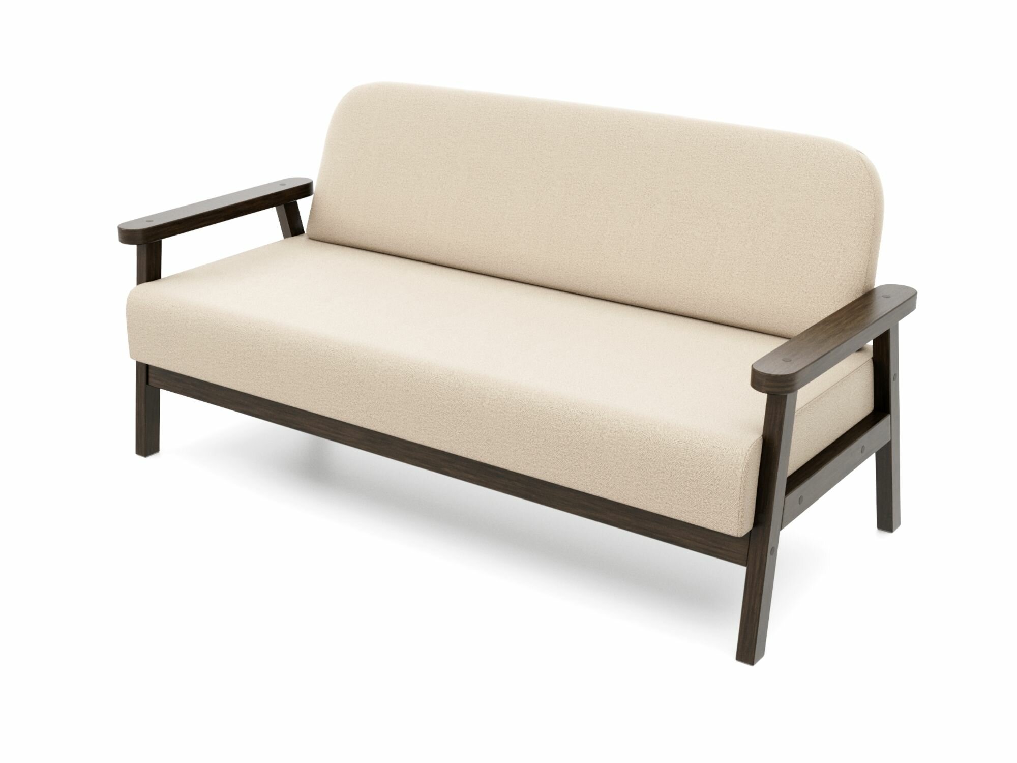 Маленький диван Arsko Флори-М бежевый-венге, велюр, деревянный, садовый, для кафе и бара, для офиса, скандинавский лофт