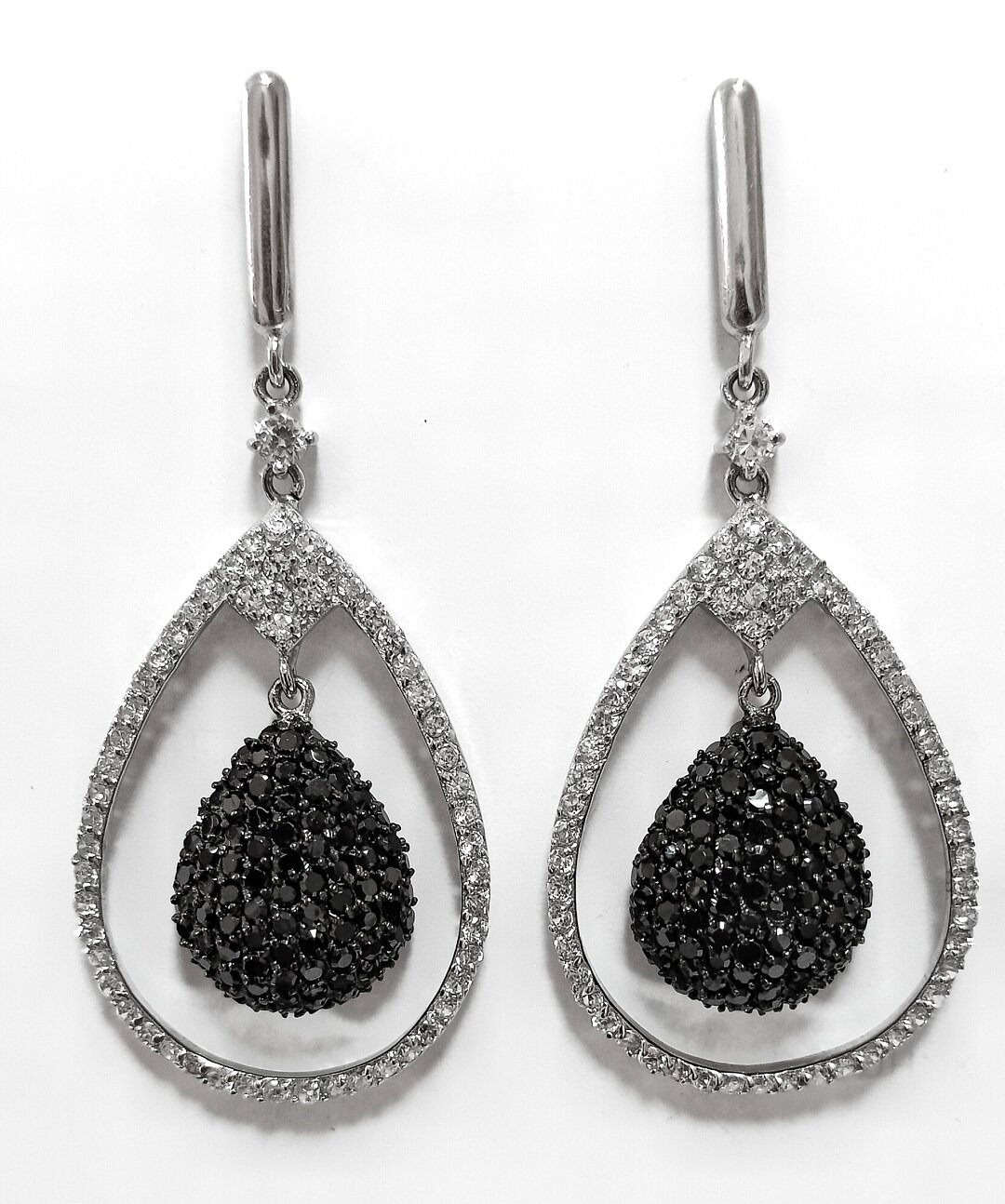 Серьги с подвесками, серебро, 925 проба, родирование, фианит