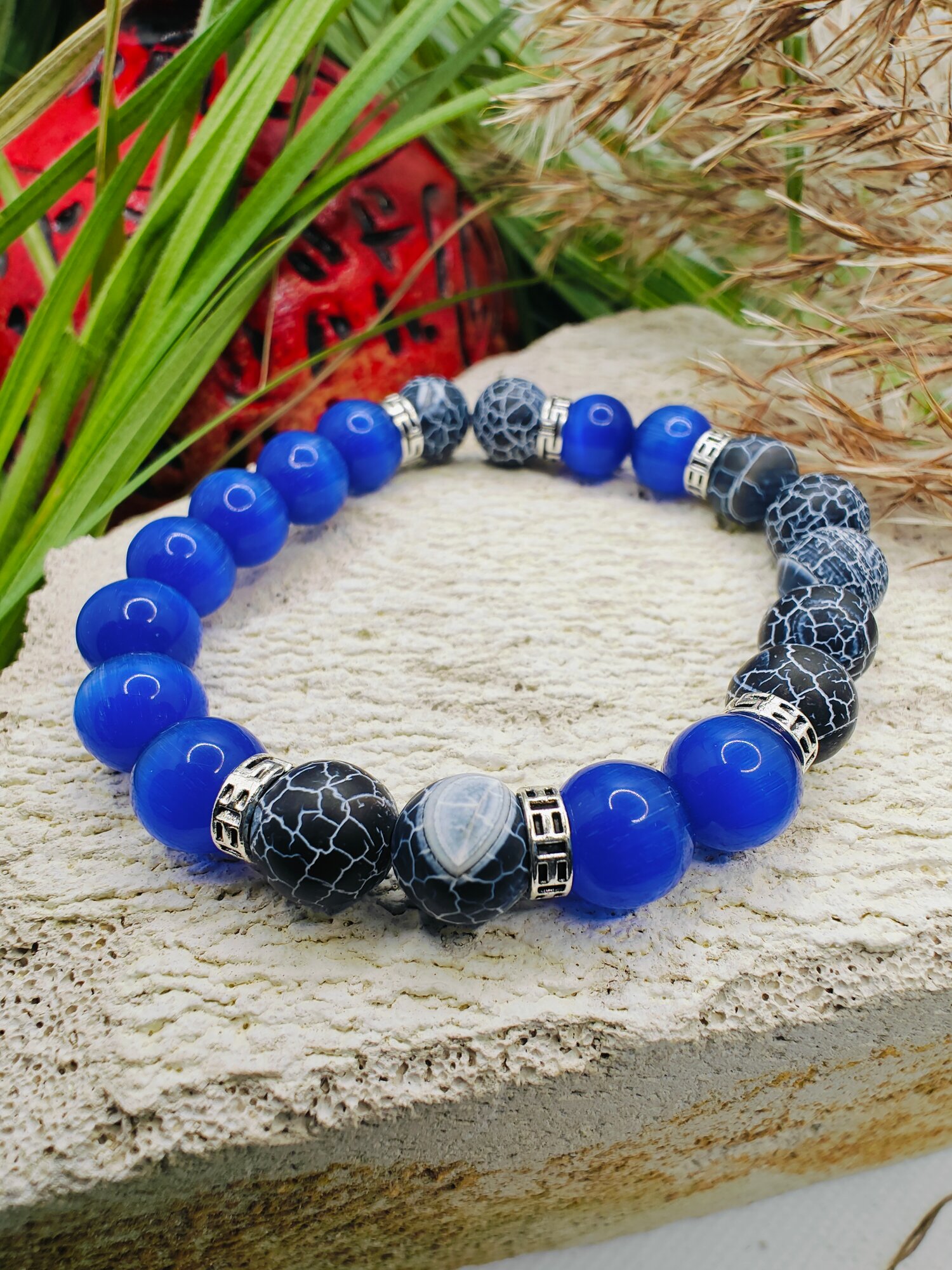 Браслет, агат, кошачий глаз