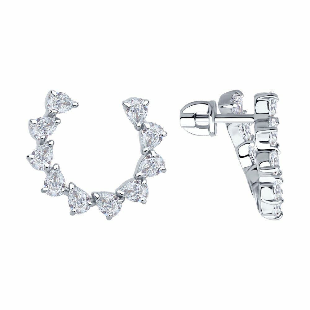 Серьги пусеты, серебро, 925 проба, родирование, фианит