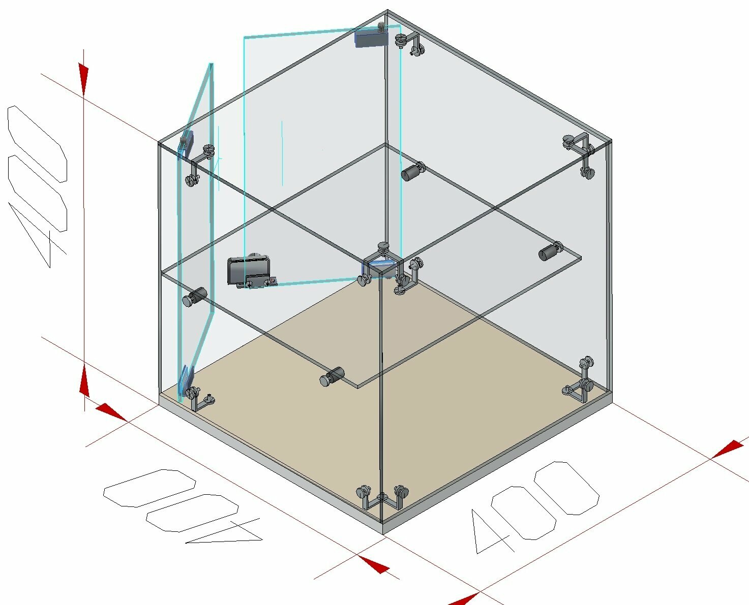 Настольная стеклянная витрина 40 х 40 х 40 см 1 полка с дверьми для бара, магазина
