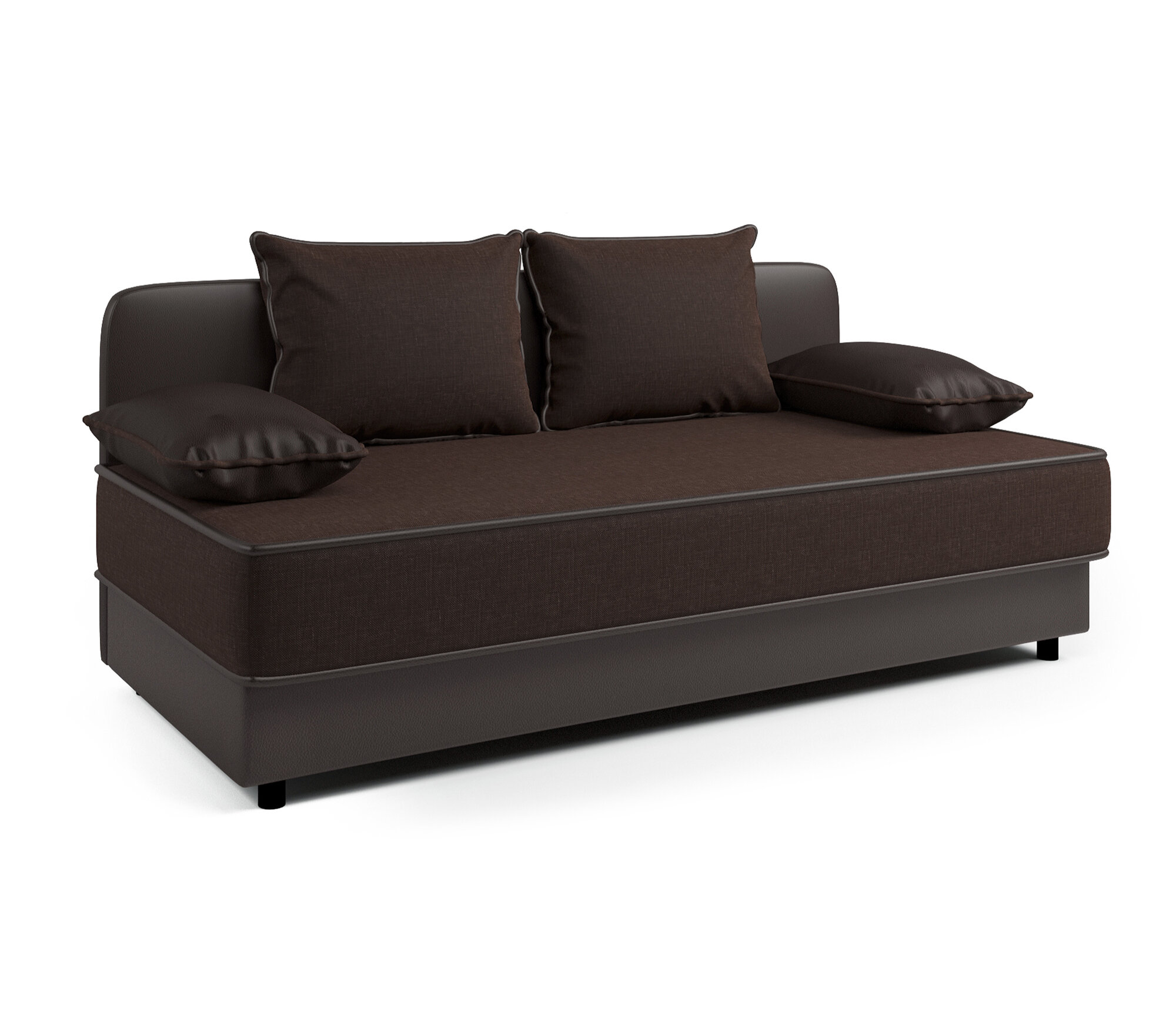 Диван кушетка Прима рогожка шоколад и экокожа шоколад