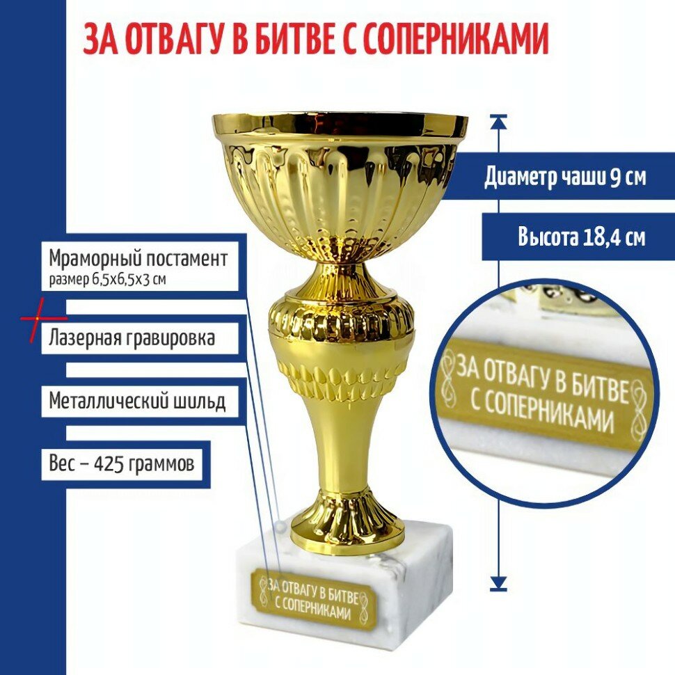 Статуэтка Кубок "За отвагу в битве с соперниками" на мраморном постаменте (18,4 см)