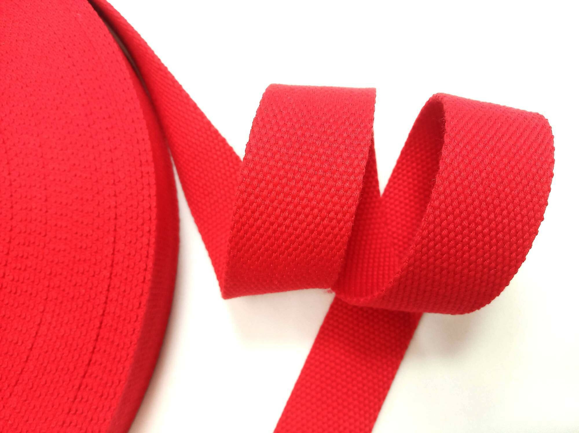 Стропа-лента ременная 32 мм, хлопок искусственный, толщина 2 мм, 5 метров, красная