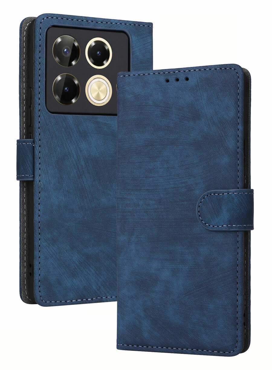 Чехол книжка для Infinix Note 40 Pro (4G) c магнитной застежкой / Инфиникс Ноут 40 Про c отделением под карты (синяя)