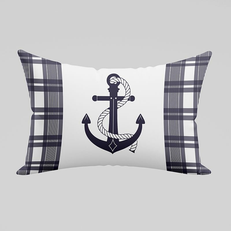 Чехол для подушки с белым кантом Якорь 30х50 Велюр Морская Полоска