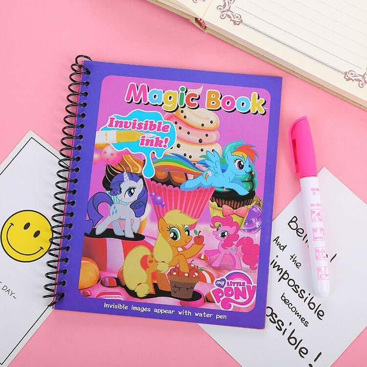 Водная раскраска для малышей многоразовая + фломастер, заправляемый водой Милые Пони EEbaby тетрадка для детского творчества