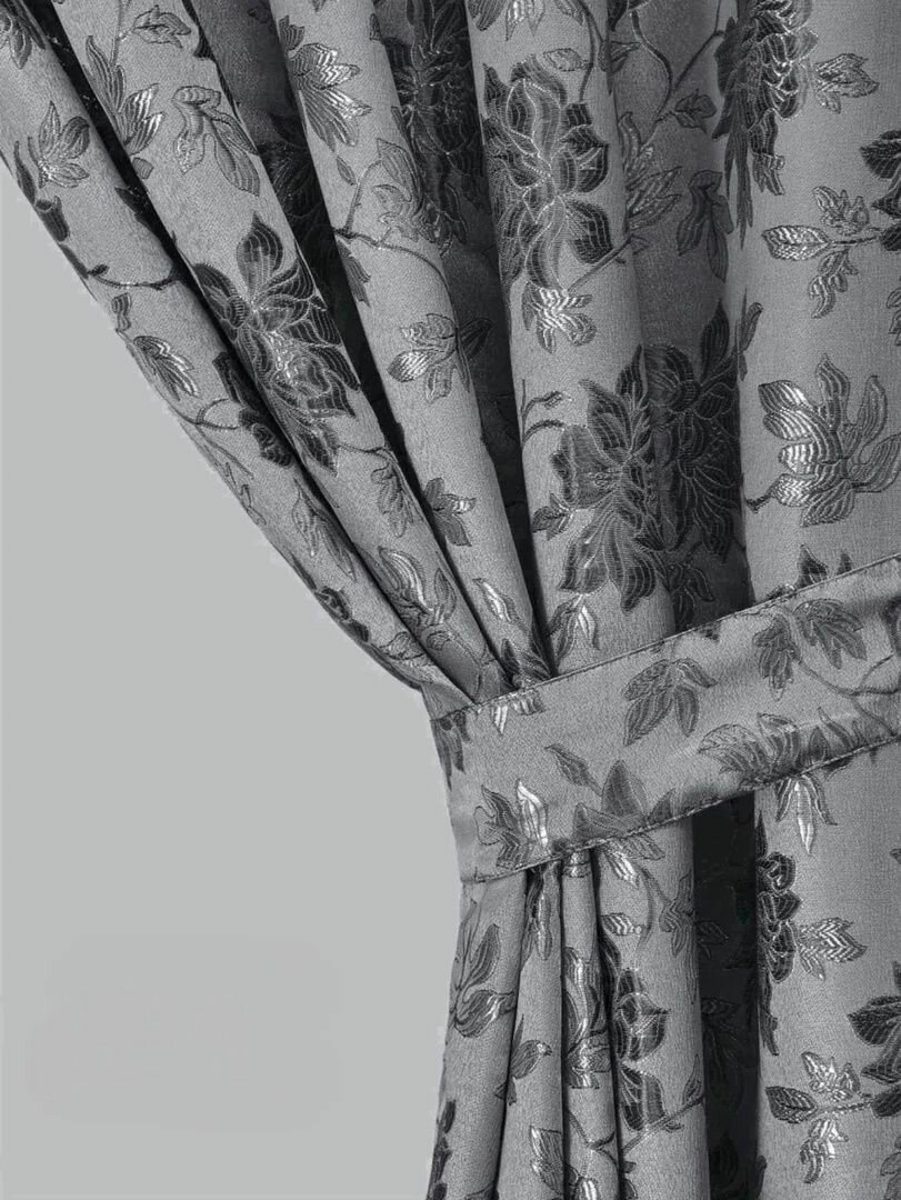 Шторы, 300x250см, атлас, с рисунком, высокая плотность, серые