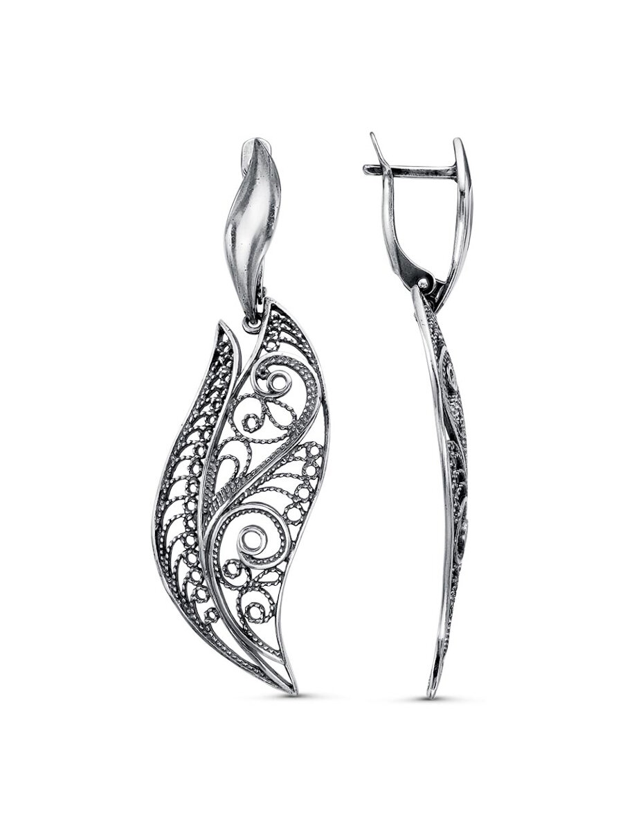 Серьги Красная Пресня, серебро, 925 проба, оксидирование