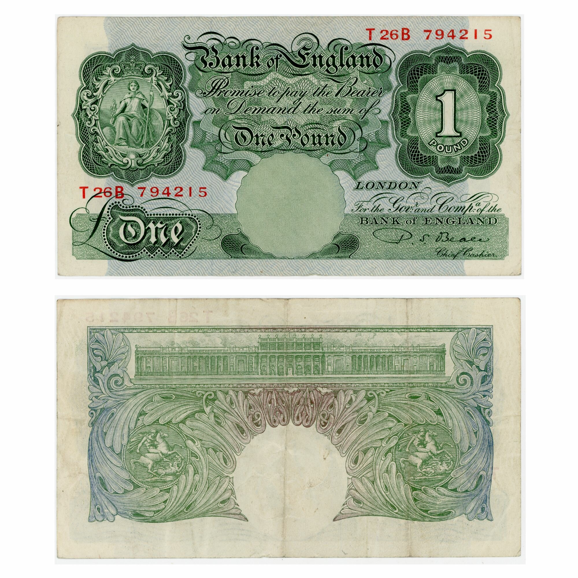 Банкнота Великобритания 1 фунт ONE POUND 1949-55 год Very Good (VG) Pick 369