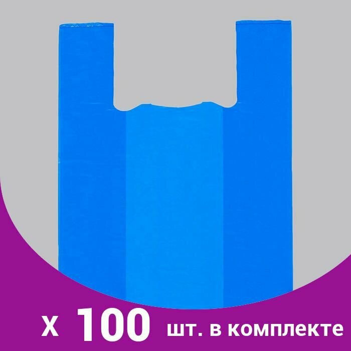 Пакет "Синий", полиэтиленовый, майка, 30 х 55 см, 17 мкм (100 шт)