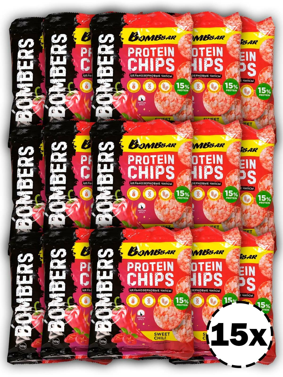 Чипсы BombBar Protein Chips 15 x 50 г, Сладкий чили