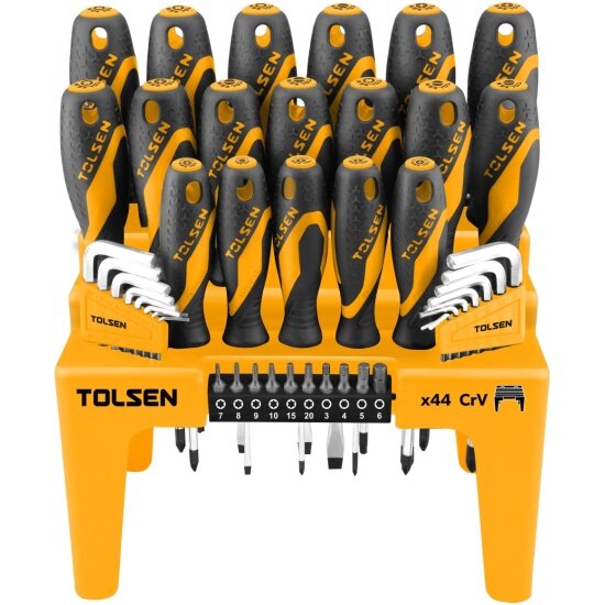 Набор отверток Tolsen "GRIPro", вставки(биты), шестигранники, на подставке, 44 предмета