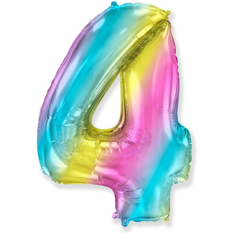 Фольгированный шар Цифра "4" радуга металлик, 40" (100 см), ненадутый